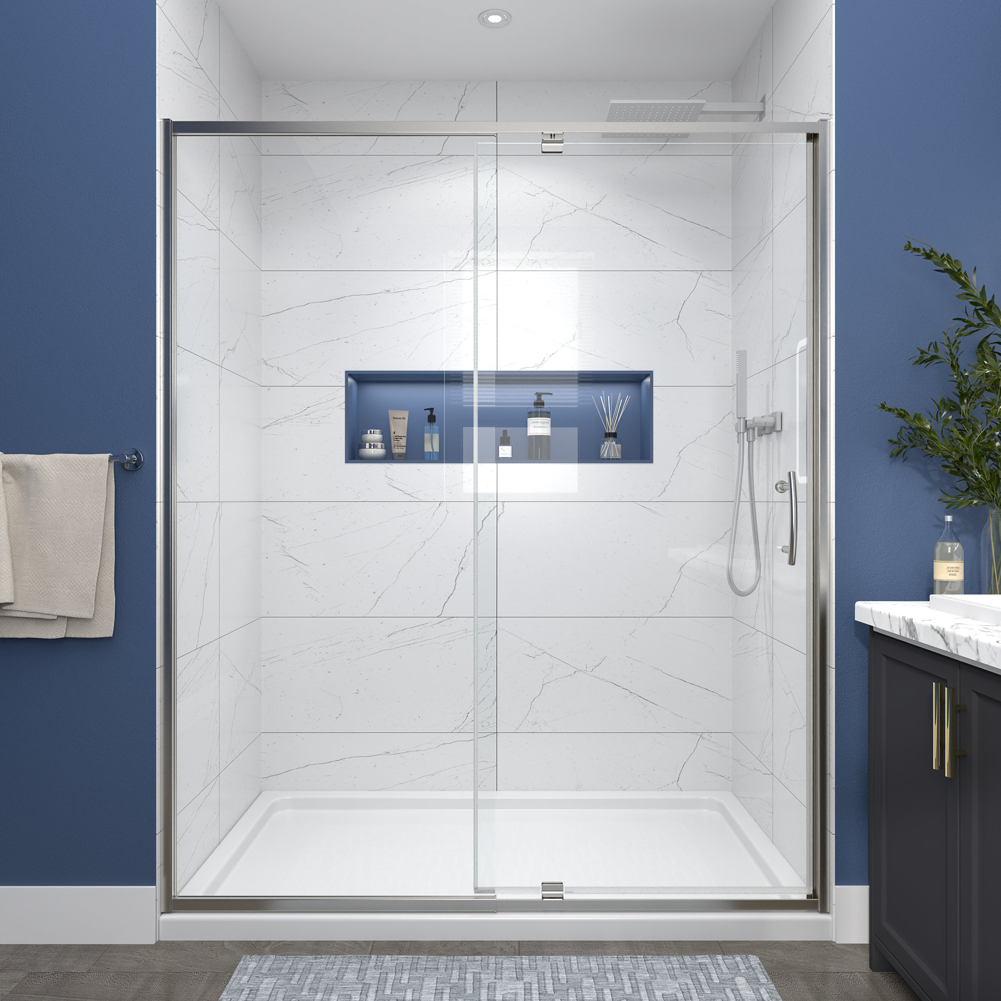 Dilon 56-60" Wide X 71" High Pivot Semi-Frameless Shower Door With Clear Glass | Wayfair
